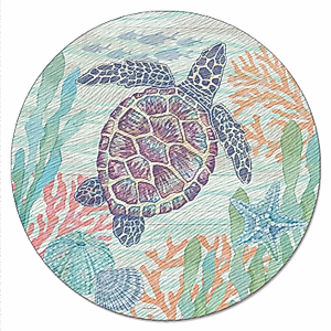 CounterArt Salt & Sea Turtle 4mm Heat Tolerant Tempered Glass Lazy Susan Turntable 13" Diameter Cake Plate Condiment Caddy Pizza Server