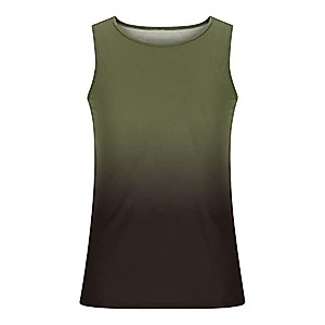 Beach Shirts for Men 2023 Regular Big and Tall Gradient Color Sleeveless Tank Tops Summer Casual Round Neck Shirt Custom Shirts for Men Army Green M