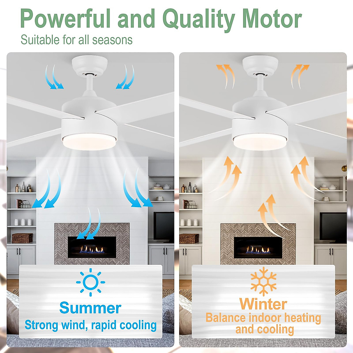 SNJ White Ceiling Fan with Light, 52" Ceiling Fans with Lights and Remote, Ceiling Fan for Indoor Bedroom, Dimmable, Quiet DC Motor, 4 Wooden Blades