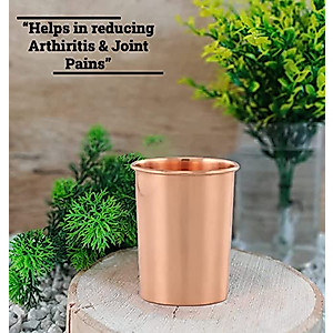 HEALTHANDWEALTH Pure Copper Tumbler Set of 2 | Copper Water Drinking Glass | Copper Cup Hold 250 Ml Water (8.4 US Fluid Ounce) | For Storing and Drinking Water for Health Benefits of Ayurveda