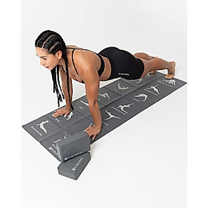 Skelcore Yoga Mat and Blocks Set- Travel Yoga Mat with Poses Printed On It and 2 Yoga Blocks - Non Slip Yoga Accessories For Beginners Folding Yoga Travel Mat 68"L x 24"W x 2mm