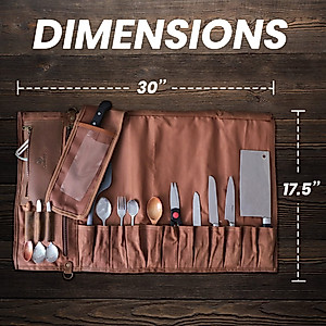Leather Knife Roll Chef Bag Knife Storage Roll Bag 12 Dedicated Slots Interior Zipped Pocket Special Flap Pocket for Cleaver Portable Knife Bag Case Storage