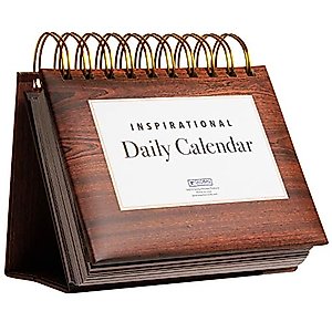 Motivational & Inspirational Perpetual Daily Flip Calendar with Self-Standing Easel (Woodgrain)
