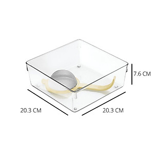 InterDesign Linus Kitchen Drawer Organizer for Silverware, Spatulas, Gadgets - 8" x 8" x 3", Clear