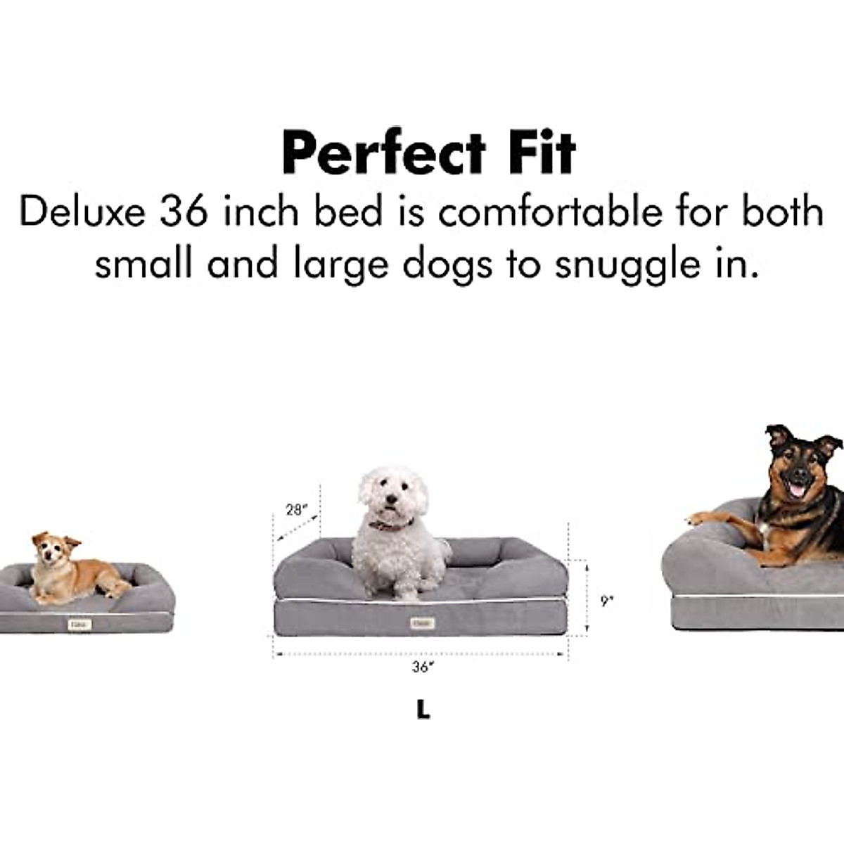 Friends Forever Memory Foam Orthopedic Dog Bed Lounge Sofa, Machine Washable Removable Cover, Premium Extra Soft Faux Suede Edition, Indoor Calming Couch Mattress With Bolster Rim , Khaki Beige Large