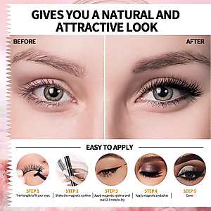 Magnetic Eyelashes Kit - Magnetic Lashes Natural Look From Natural to Gorgeous Styles, Reusable 3D Mink False Eyelashes with Magnetic Eyeliner and Tweezers Easy to Apply, No Glue Needed (12 Pairs)