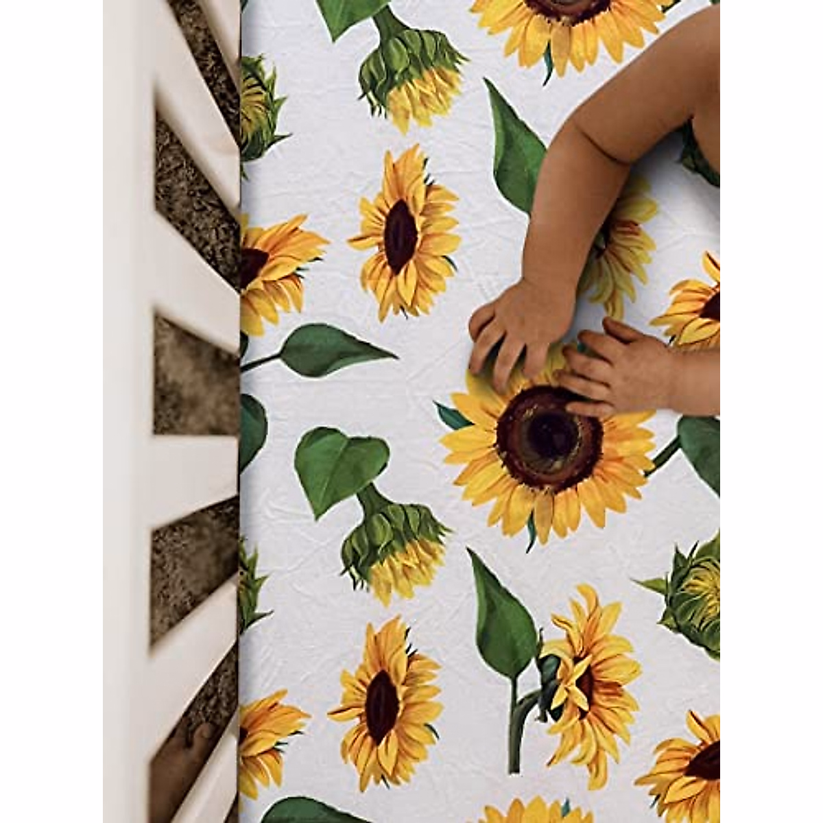 Pack n Play Sheet, Mini Crib Sheet, Portable Crib Sheets, Pack and Play Playard Sheet, Mini Crib Mattress Cover, Mini Crib Fitted Sheet, 38"x 24"x 3'', Sunflower Nursery Decor, Crib Pad Cover