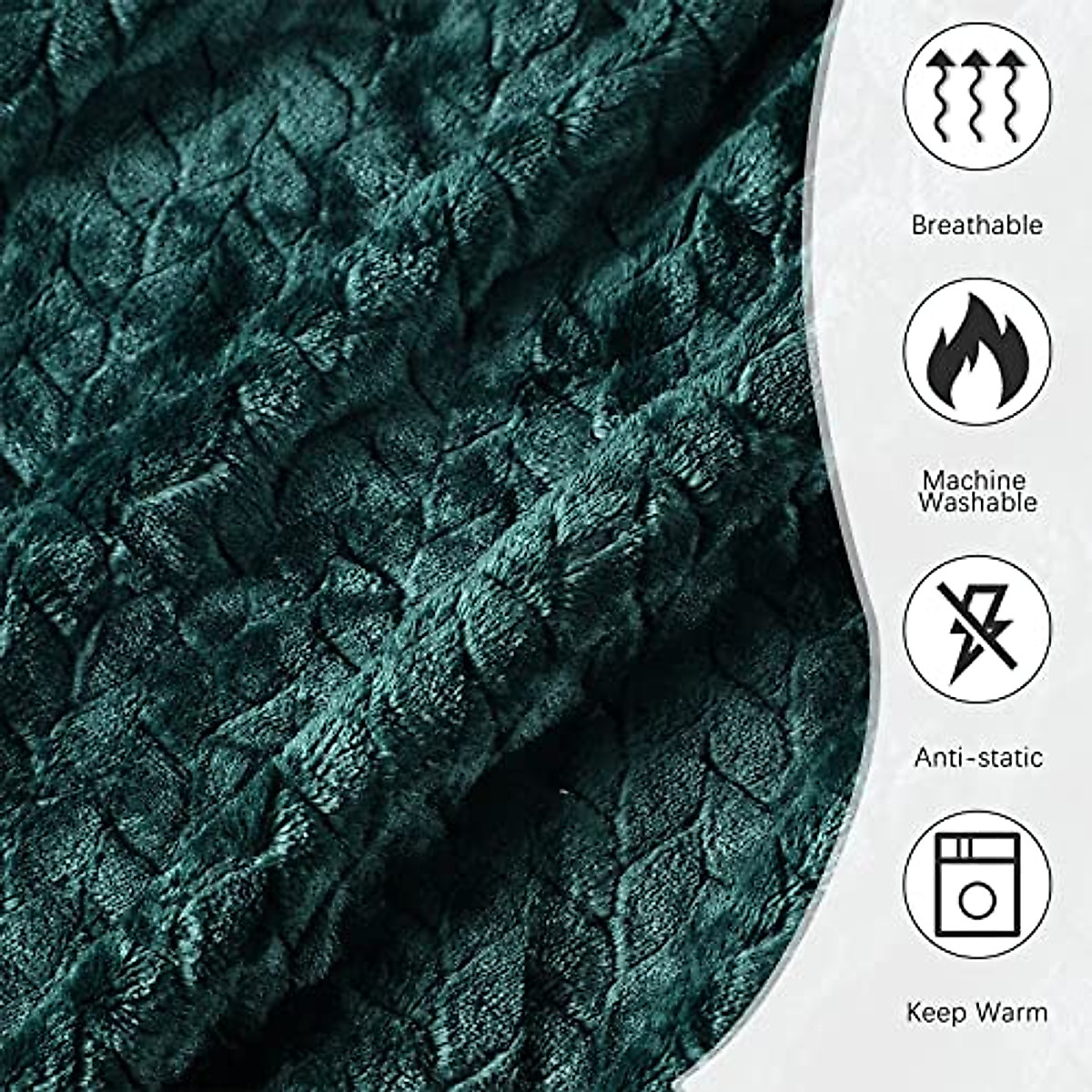 4 Pcs Large Soft Fleece Throw Blanket 50 x 70 Inch Jacquard Weave Leaves Pattern Blanket Lightweight Cozy Flannel Blanket for Most Season Sofa Bed Couch Warm Decorative Washable Blanket (Dark Green)