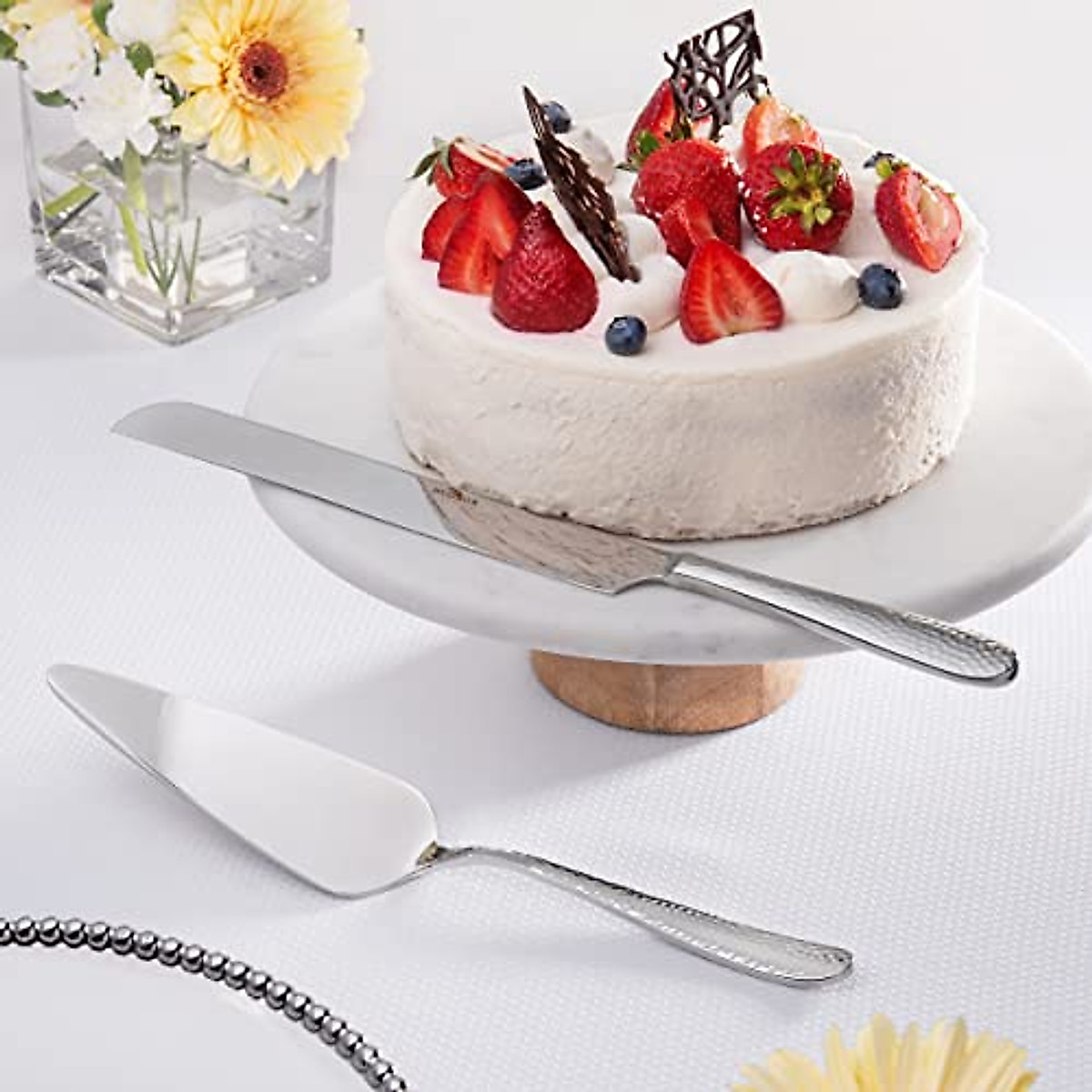 Hudson Essentials Bergamo Hammered 18/10 Stainless Steel Cake Knife & Cake Server Set – Perfect for Weddings, Engagements, Parties, Birthdays and Events