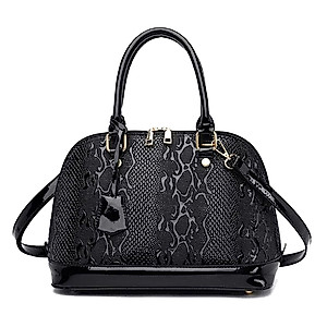 Women's Patent Leather Handbags Shiny Top-Handle Purse Flame Pattern Shoulder Bag (Black)