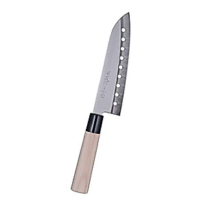 Hinomaru Collection Sekizo Japan Quality Stainless Steel Santoku Multi Purpose Chefs Knife 11.75" Itamae Sushi Chef Knife With Wooden Handle Made In Japan (Blade with Holes)