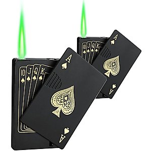 2 PACK Jet Torch Lighter Ace Card Lighter Green Flame Refillable Butane Lighter Ace of Spades Cool Lighter Adjustable Windproof Poker Lighter Playing Cards Pocket Lighter (without Gas)