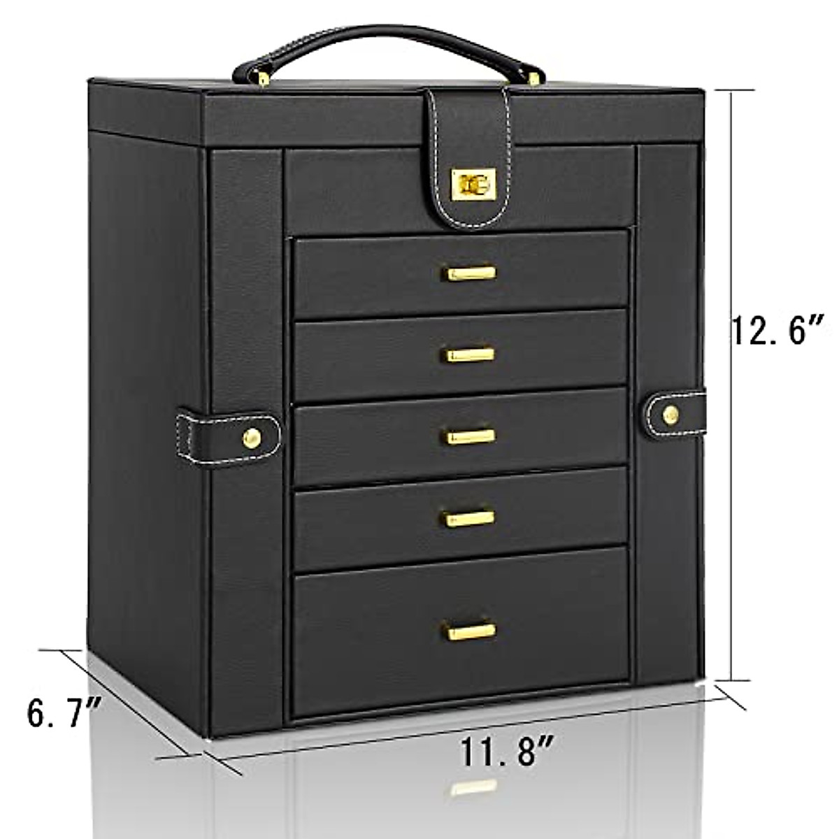 AKOZLIN Huge Jewelry Box Organizer Functional Lockable, Extra Large Leather Jewelry Storage Case for Women Girls Ring Necklace Earring Bracelet Holder Organizer with Mirror Black