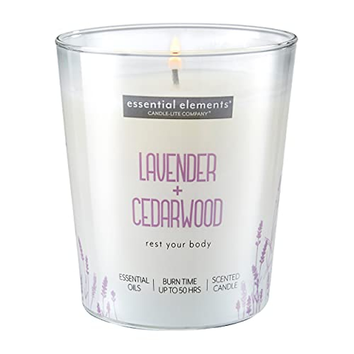 Essential Elements Lavender and Cedarwood Single-Wick Aromatherapy Candle with 50 Hours of Burn Time, 9 oz. Jar, Off White