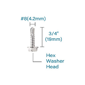 #8 x 3/4" Stainless Hex Washer Head Self Drilling Screws (50pcs), Stainless Steel 410 Fully Threaded Sheet Metal Flanged Hex Screw | by IMSCREWS