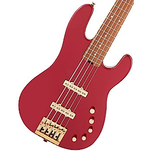 Charvel Pro-Mod San Dimas Bass Guitar JJ V, Caramelized Maple Fingerboard (Candy Apple Red)