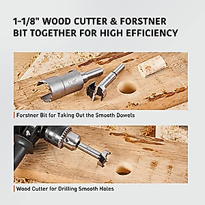 Anfrere 1-1/8" Wood Plug Cutter and Forstner Bit for Wood Cutting Tool Cork Drill Bit Knife, 3/8" Round Shank Carbon Steel Taper Tapered Cutting Tool Cork Drill Bit Knifes, WCB-A4