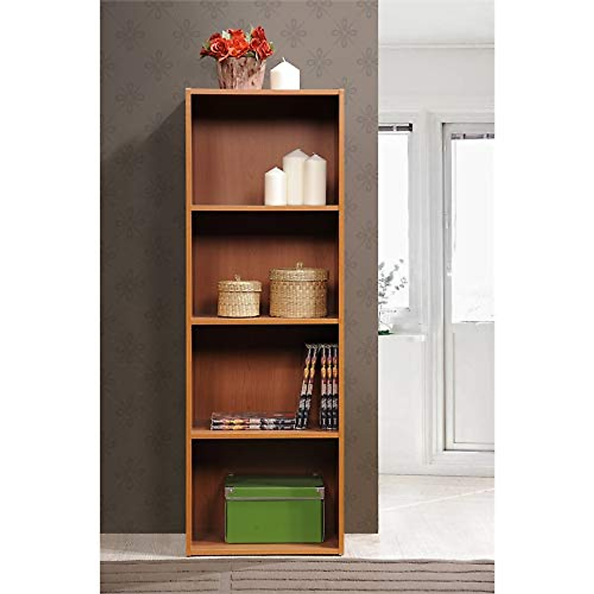 Hodedah 4-Shelf Bookcase in Cherry