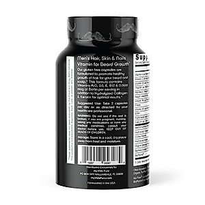 MYVIDAPURE Beard Growth + Men’s Skin & Nails – 5,000mcg Biotin – Vitamin C, D & B-Complex –Hydrolyzed Collagen Veggie Capsules – Non-GMO – Gluten-Free