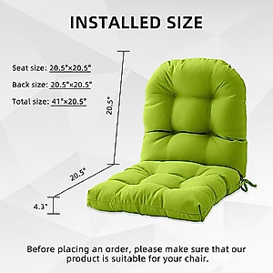 FILUXE Chair Pads, Seat/Back Patio Cushions - Waterproof Solid Tufted Pillow, Indoor/Outdoor Pads with Ties, Fade-Resistant & Seasonal All Weather Replacement (Green, 1)