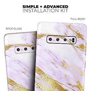 DesignSkinz Purple Marble & Digital Gold Foil V7 Protective Vinyl Decal Wrap Skin Cover Compatible with The Samsung Galaxy S20 (Screen Trim & Back Glass Skin)