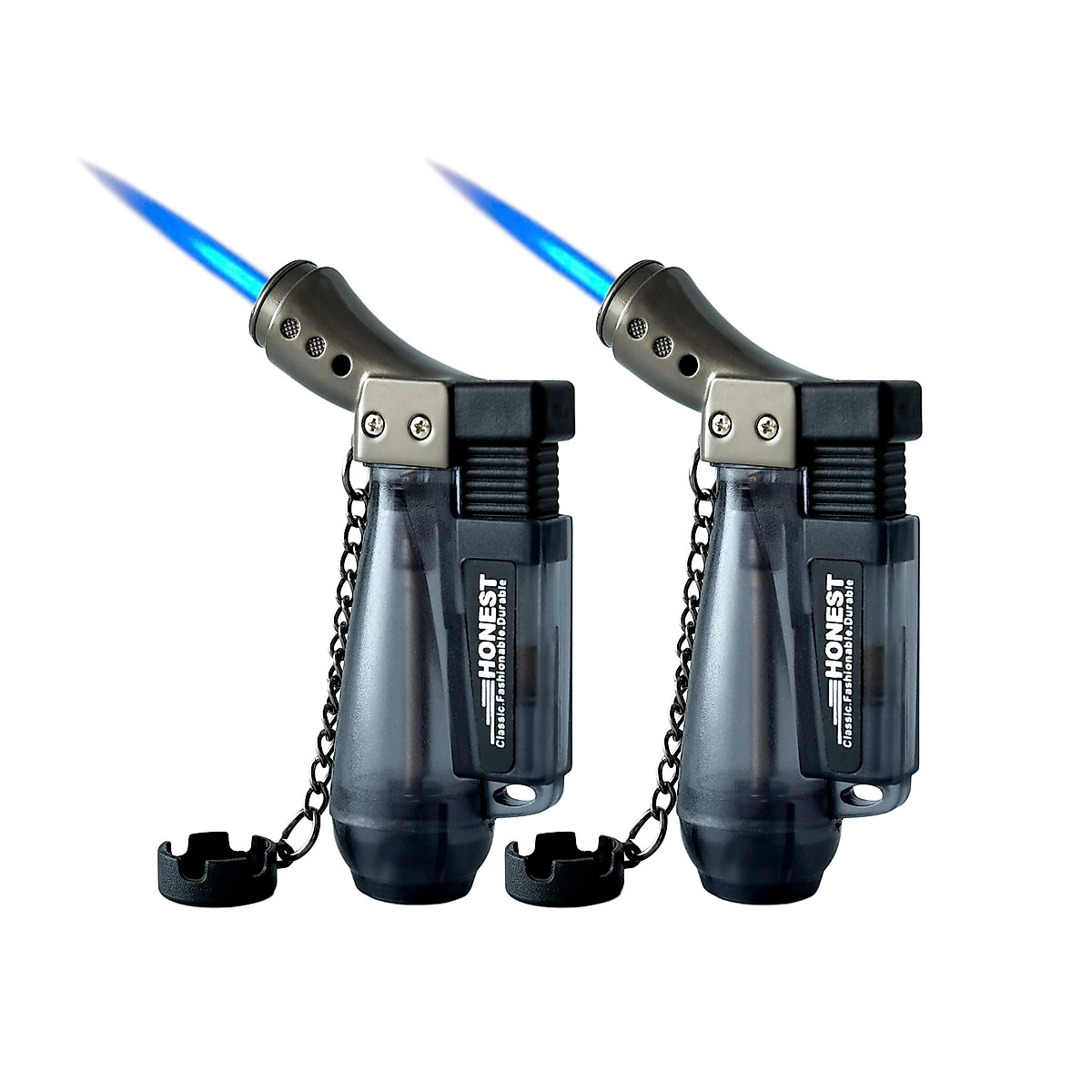 2 Pack Butane Torch Lighters,Fuel Tank Viewable,Keychain Hole,Windproof Single Torch, Butane Refillable Lighter (Black)