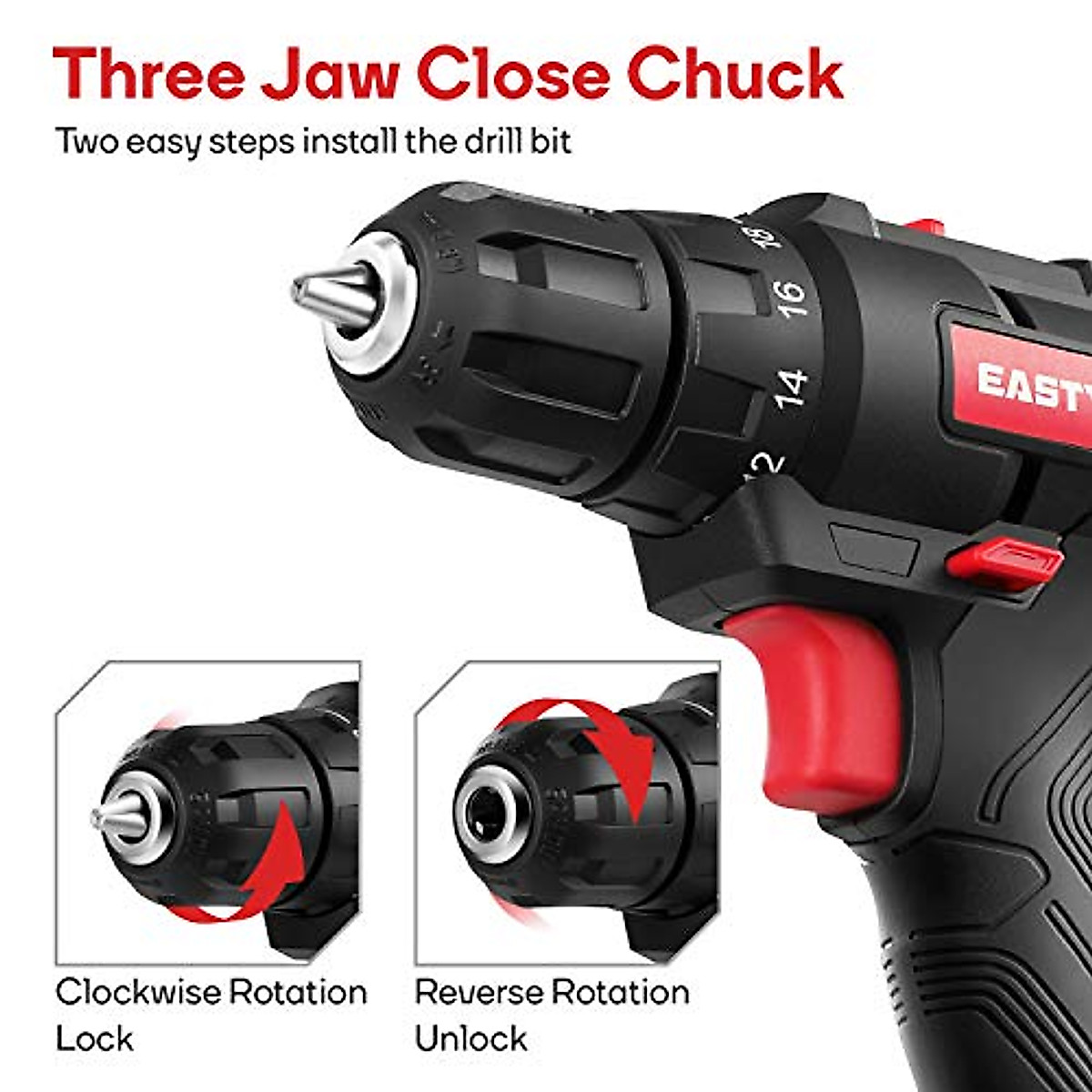 Eastvolt 20V Max Cordless Power Drill Driver Kit & Home Tool Kit, Max 310in.lbs. 18+1 PoisitionTorque Drill For Metal, Wood, Plastics, 168 Pieces tool with case For General Household (EVCD168S)