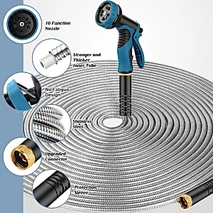 Advinski Garden Hose 100FT, Water Hose with 10 Function Nozzle, Garden Hose Metal with Leak-proof Connectors, No-Kink, Lightweight, Puncture-proof, Pet-proof, Sturdy, 550PSI, Hose for Outdoor, Yard