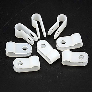 XINGYHENG 100pcs White Nylon R-Type Cable Clamp Fastener for 1/8 Inch (3.2mm) Dia Wire Tube Plastic Wire Cord Clip Fixer with 100 Pack Screws for Wire Management