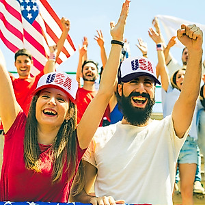 Jiuguva 2 Pieces USA Cap Baseball American Flag Trucker Cap Retro Funny Hat Adjustable Mesh Adult Hat for Women Men Red, Navy