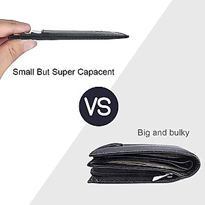 Aucuu Minimalist Wallet, RFID Blocking Anti Theft Leather Credit Card Pocket Purse with Card Slots, Gift for Men & Women - Black, L2us-2125021, #2 Black, 11.2 x 8.3 x 1 cm