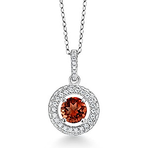 Gem Stone King 925 Sterling Silver 6MM Round Gemstone Birthstone and White Moissanite Pendant Necklace | Halo Necklace For Women | With 18 Inch Chain