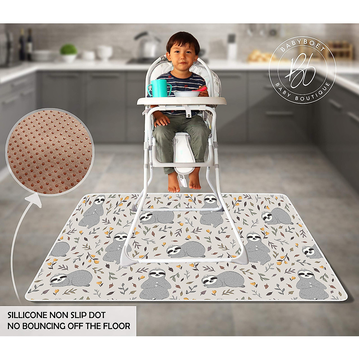 BABYBOET Splat Mat for Baby – Under High Chair Floor Mat Protects Wood, Vinyl and Carpet from Spills – Waterproof 4 Layer Baby Mat with Anti-Skid Backing Deters Bunching and Sliding (51” x 51”)