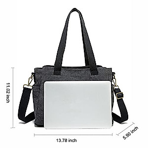 Canvas Tote Bag with Multi Pockets Women Shoulder Bag for Work College Teacher Purse Handbag