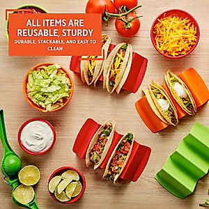 IMUSA 12 Piece Taco Fiesta Set, Kit Includes (1) 8" Tortilla Warmer, (3) Small Salsa Dishes, (4) Large Salsa Dishes (4) Taco Holder Stands