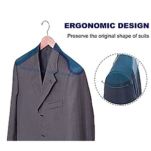 Amber Home 5 Pack American Red Cedar Wood Coat, Suit Hangers with Extra Wide Shoulder, Wooden Jacket Clothes Hanger Smooth Deluxe Aromatic Natural Cedar with Non Slip Velvet Pant Bar