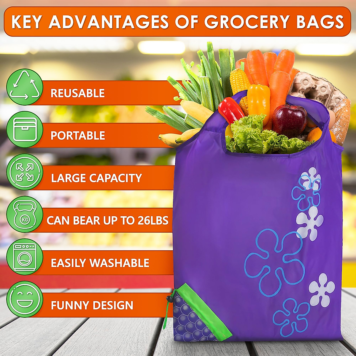 5 Pcs Cute Reusable Grocery Bags in Pouch - Fruit Shaped Reusable Bags With Handles Reusable Shopping Bags Foldable Fruit Tote Bag Washable Grocery Bags - Foldable Reusable Shopping Bag Folding Bags