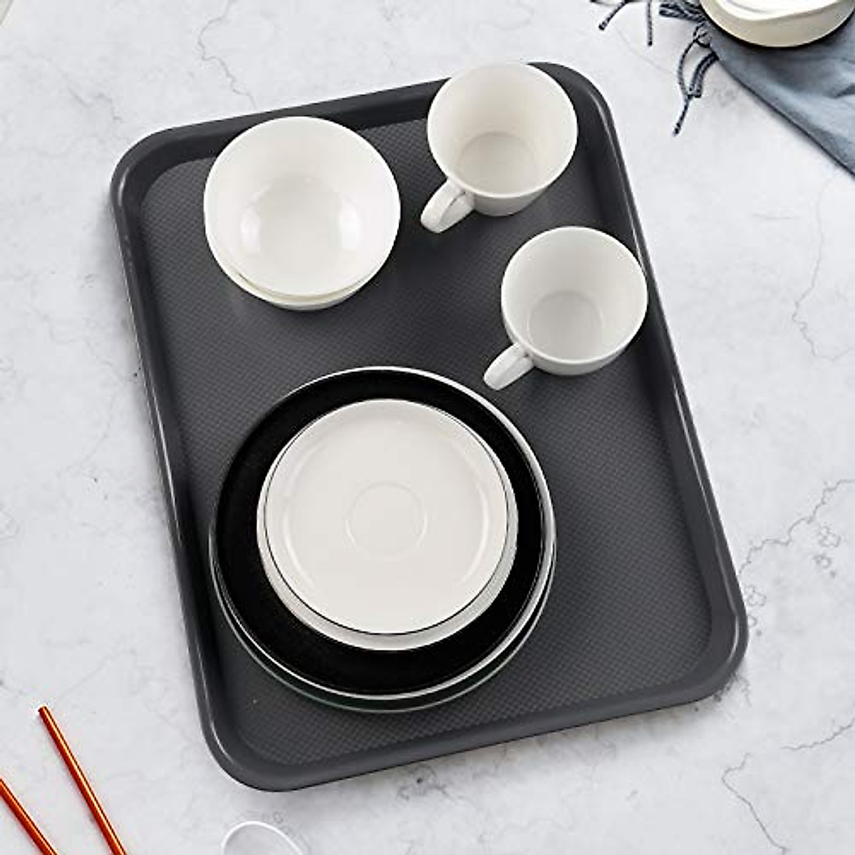 Waikhomes 6 Packs Fast Food Serving Tray, Plastic Breakfast Serving Trays, Rectangle Non Slip Tray