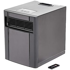 Amazon Basics Portable Space Heater, With Remote Control, Adjustable Thermostat, LED display, Energy-Saving ECO-Smart Setting, 1500W, Black, 11.4"D x 14.5"W x 14.7"H