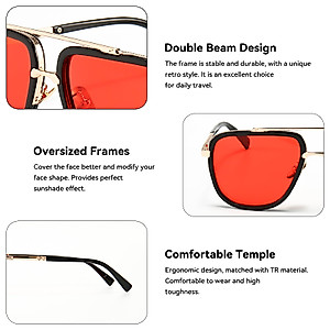 Dollger Oversized Square Aviator Sunglasses for Men Classic Retro Large Frame Red Lens Sunglasses