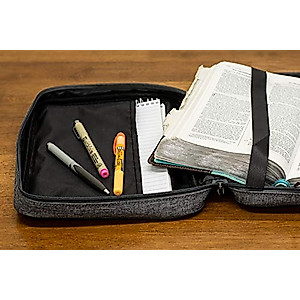 Light Gray Zipper Pocket Heavy Reinforced Fabric Large Bible Cover Case, X-Large