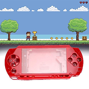 Game Console Shell, Replacement Controller Skin Game Controller Protective Case with Screwdriver, Button Kit for PSP1000 Console.(Red)