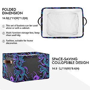 KEEPREAL Large Storage Basket Bin Cartoon Octopus Storage Cube Box Foldable Canvas Fabric Collapsible Organizer with Handles for Home Office Closet, 2PCS