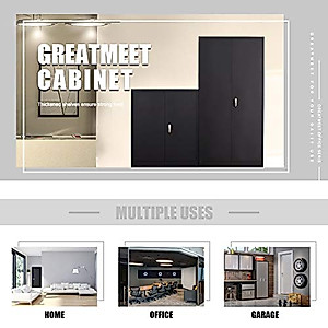 GREATMEET Metal Storage Cabinet with Lockable Doors and 2 Adjustable Shelves,Locking Steel Counter Cabinet for Home Office 120lbs Capacity per Shelf 41.6" H x 36" W x 18" D (Black)