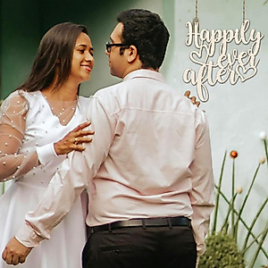 AHANDMAKER Happily Ever After Wooden Sign, Happily Ever After Sign for Wedding, Wood Letters Sign, Wall Hanging Art Decorations Photo Prop for Bridal Shower Engagement Party Wedding Decor, 11.57x11.8