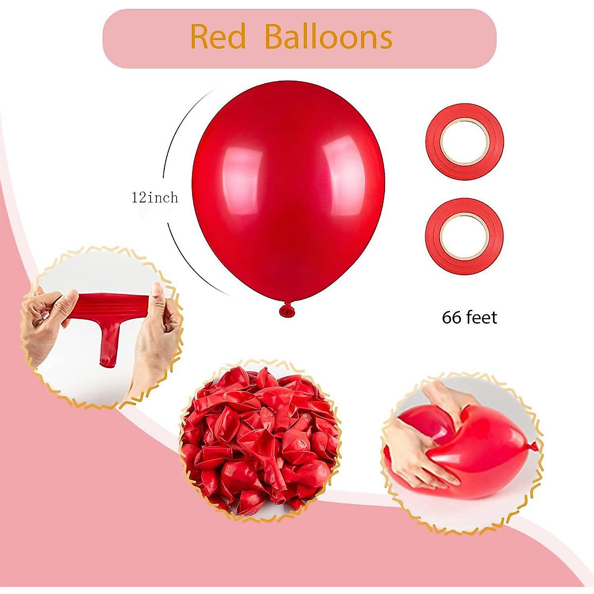 100pcs Red Balloons, 12 inch Red Latex Party Balloons Helium Quality for Like Birthday Party,Wedding, Anniversary, Christmas or Vanlentine's Party Decoration (with Red Ribbon)…