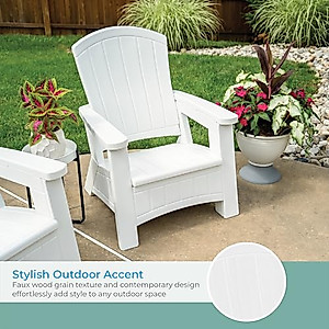 Suncast UV-Resistant Stylish Adirondack Outdoor Backyard Patio Chair with in-Seat Storage, White