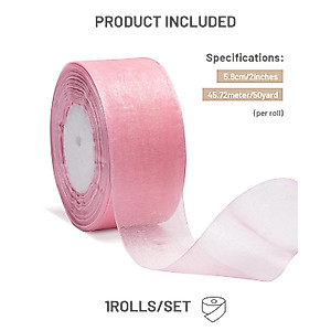 Pink Organza Ribbon for Gift Wrapping, FAKILO 2 Inch Shimmer Sheer Wrapping Ribbon for Bouquet, Wedding, Christmas Gift - 50 Yards Each Roll