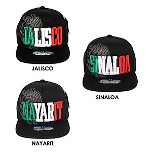 Mexican Hat Mexico State Federal Name Embroidered Snapback Flat Bill Baseball Cap (State-Nayarit) Black