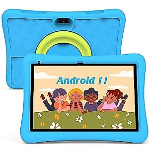 Aheadthink Kids Tablet, 10 inch Tablet, 64 + 512gb ROM Expansion Android 11 Kids BT, WiFi, GMS, Parental Controls, EVA Shockproof Case, Education, Games. (Blue Case)